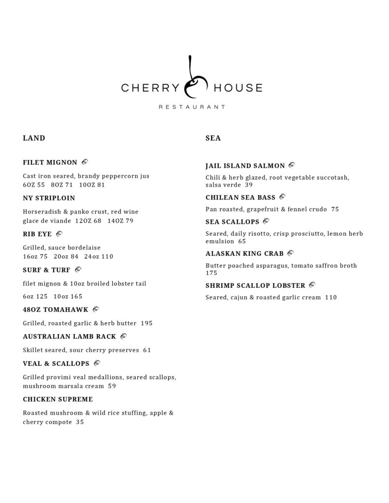Dinner Menu – Cherry House Restaurant