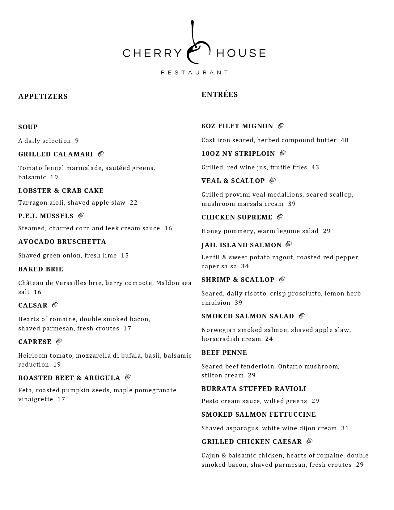 Lunch Menu – Cherry House Restaurant