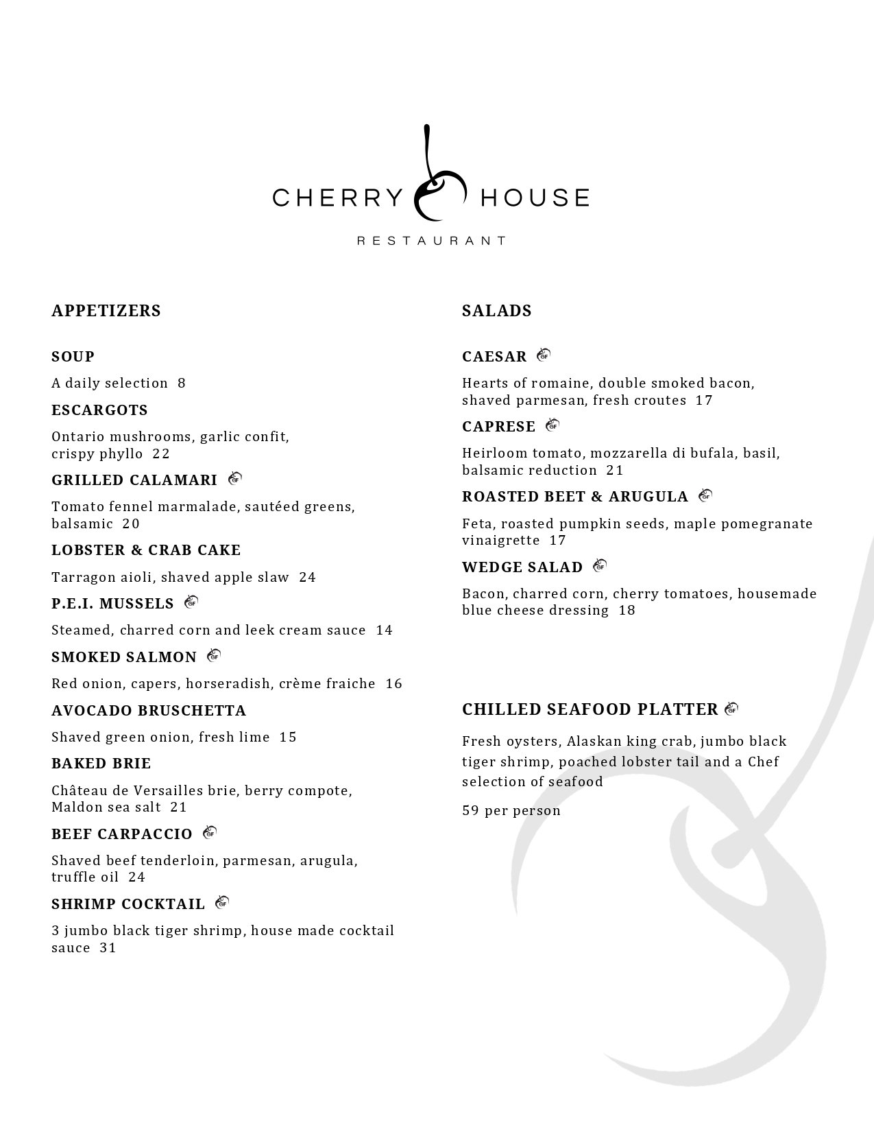 Dinner Menu – Cherry House Restaurant
