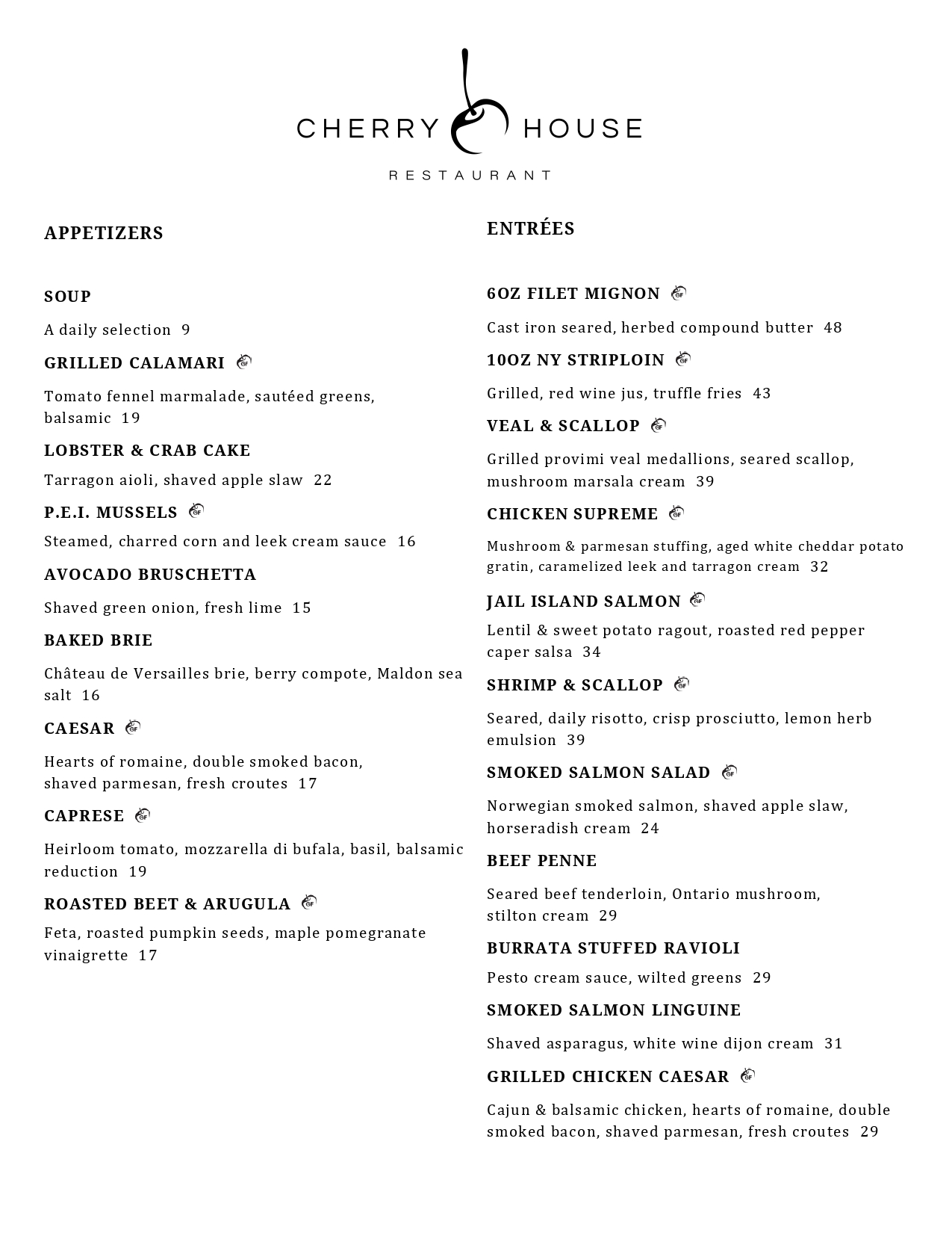Lunch Menu – Cherry House Restaurant