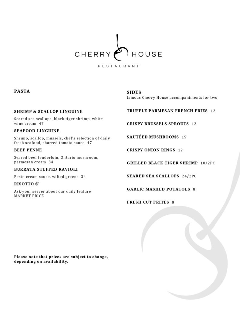 Dinner Menu – Cherry House Restaurant