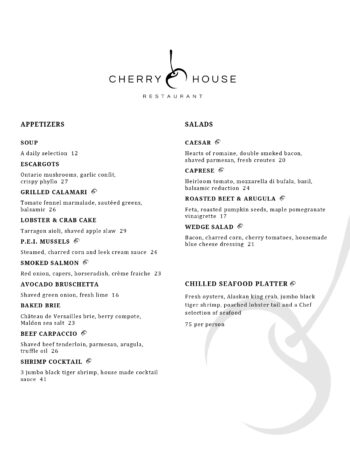 Dinner Menu – Cherry House Restaurant