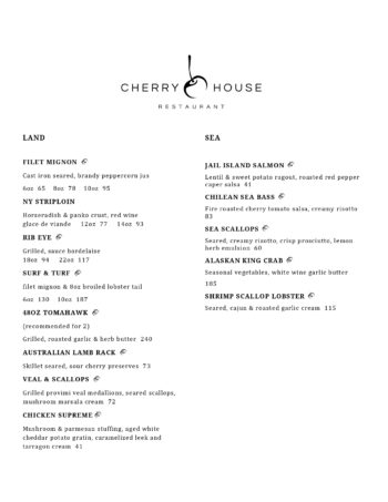 Dinner Menu – Cherry House Restaurant