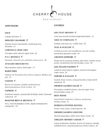 Lunch Menu – Cherry House Restaurant