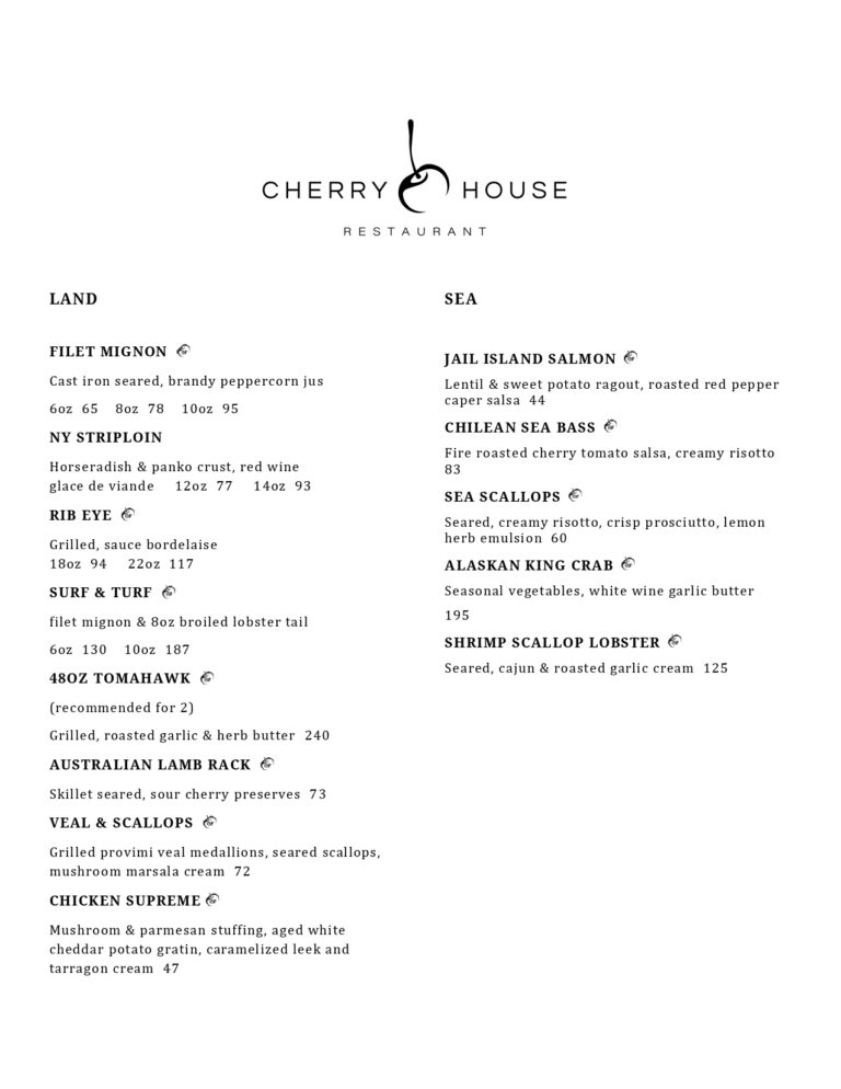 Dinner Menu – Cherry House Restaurant