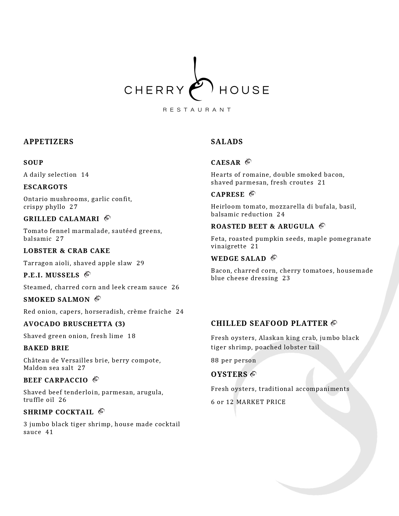 Dinner Menu – Cherry House Restaurant