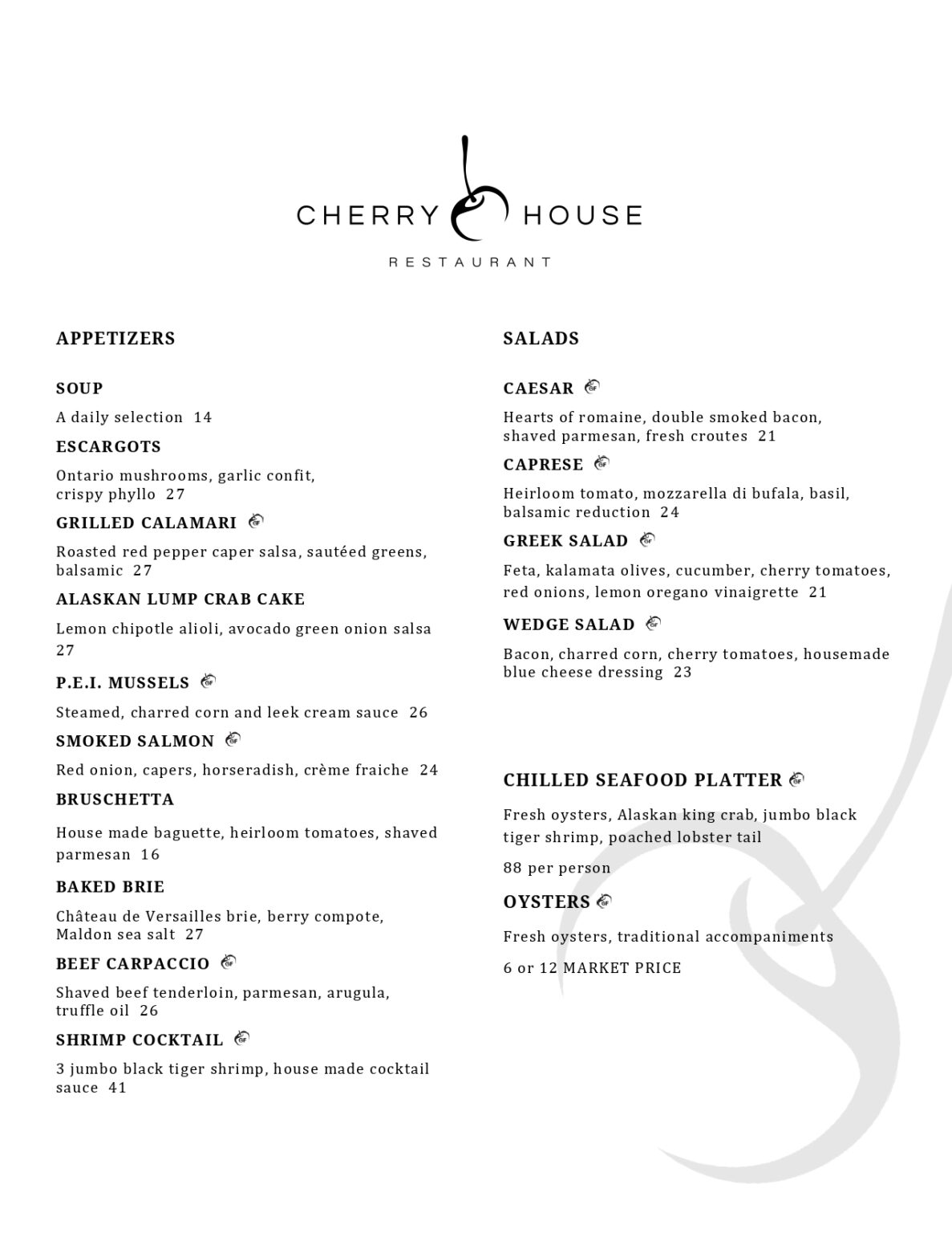 Dinner Menu – Cherry House Restaurant