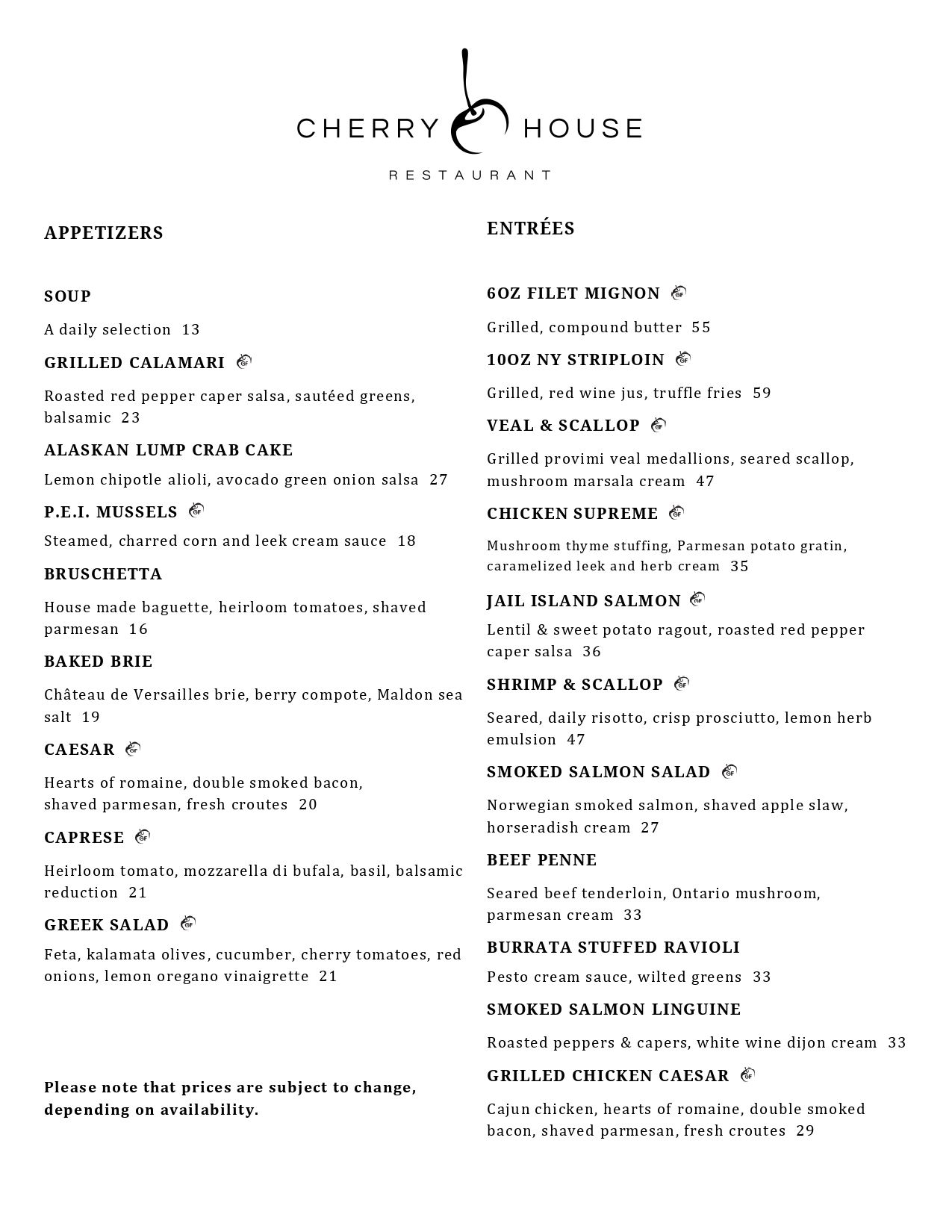 Lunch Menu – Cherry House Restaurant