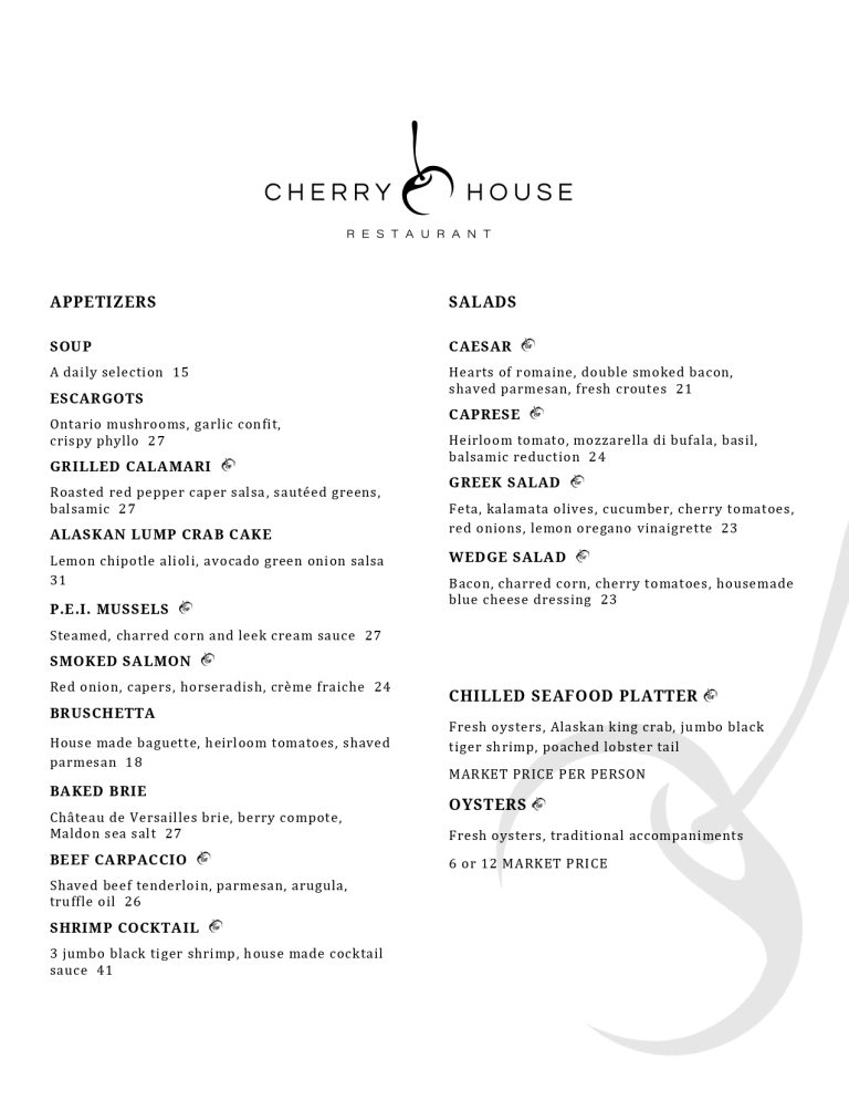 Dinner Menu – Cherry House Restaurant